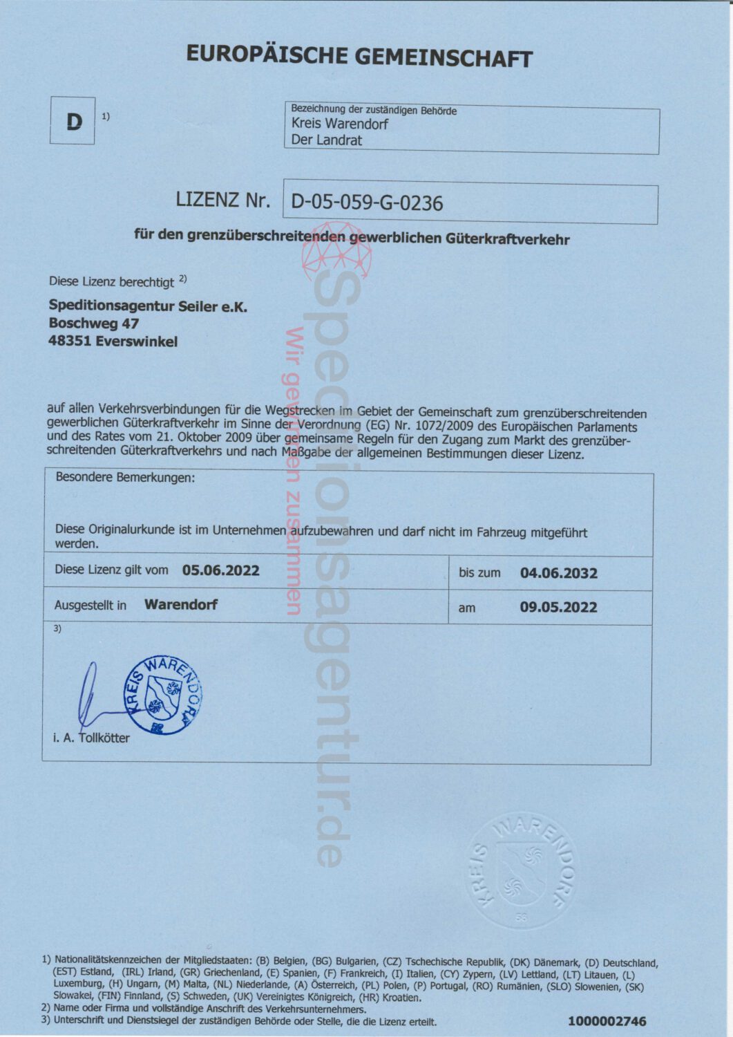 EU Lizenz - Gemeinschaftslizenz • Transportlexikon